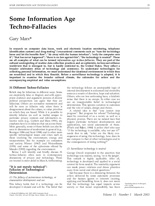 (PDF) Some Information Age Techno-Fallacies | Gary T Marx - Academia.edu