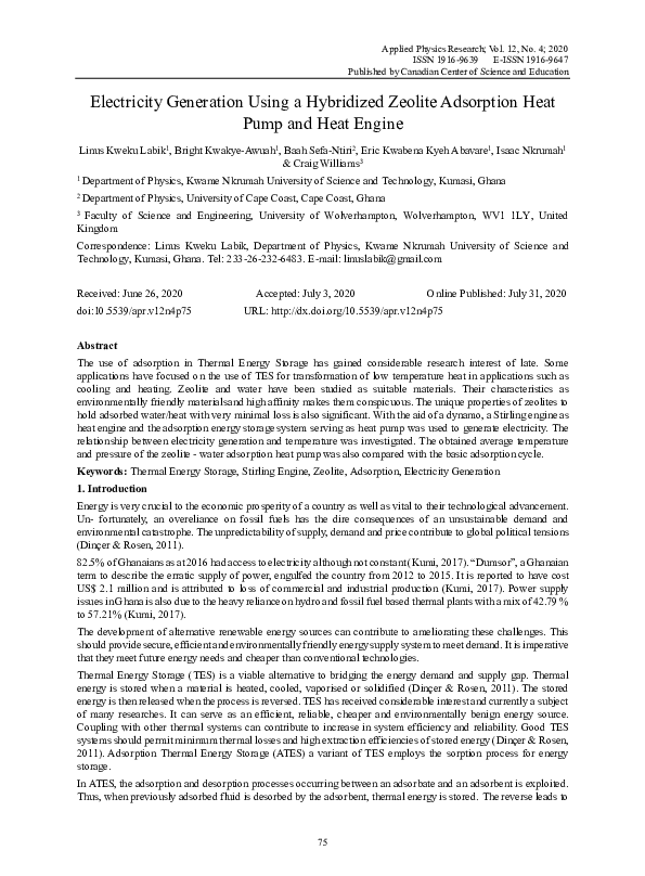 (PDF) Electricity Generation Using a Hybridized Zeolite Adsorption Heat ...