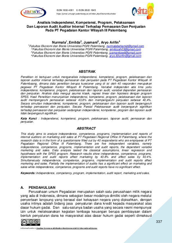 (PDF) Analisis Independensi, Kompetensi, Program, Pelaksanaan Dan Laporan Audit Auditor Internal ...