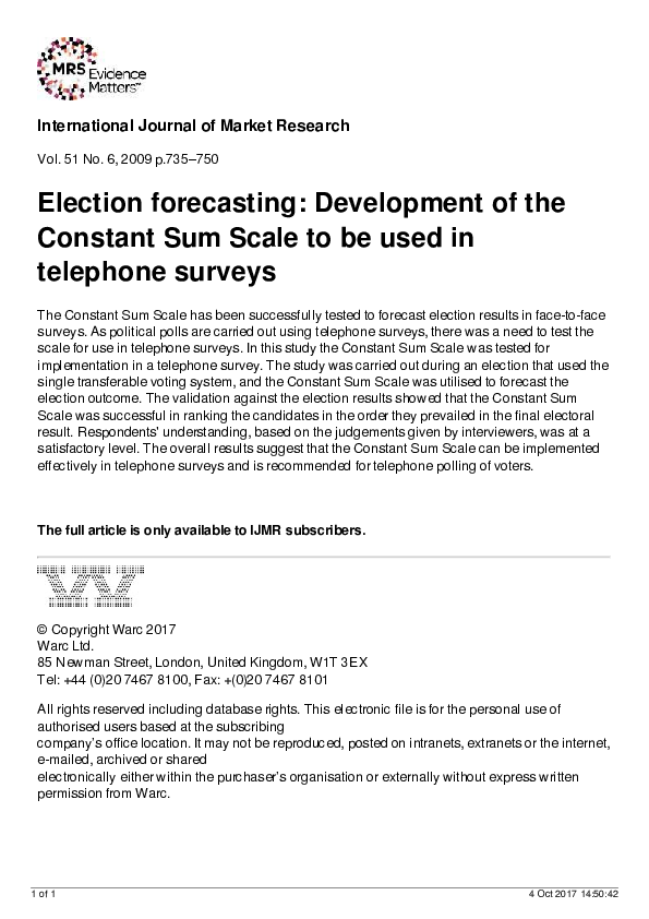 (PDF) Election forecasting: Development of the Constant Sum Scale to be ...