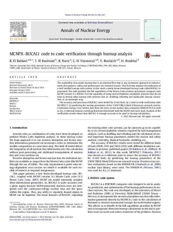 (PDF) MCNPX–BUCAL1 code to code verification through burnup analysis | TAREK EL BARDOUNI ...