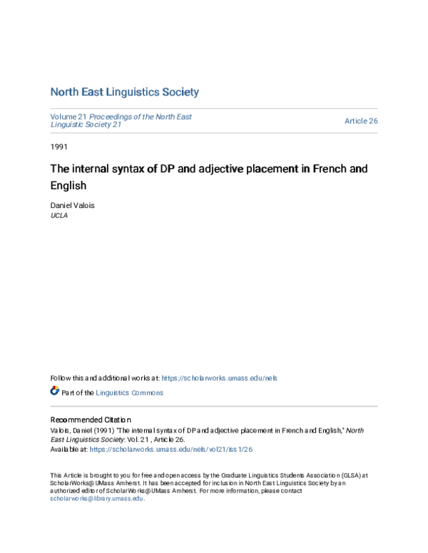 (PDF) The internal syntax of DP and adjective placement in French and ...