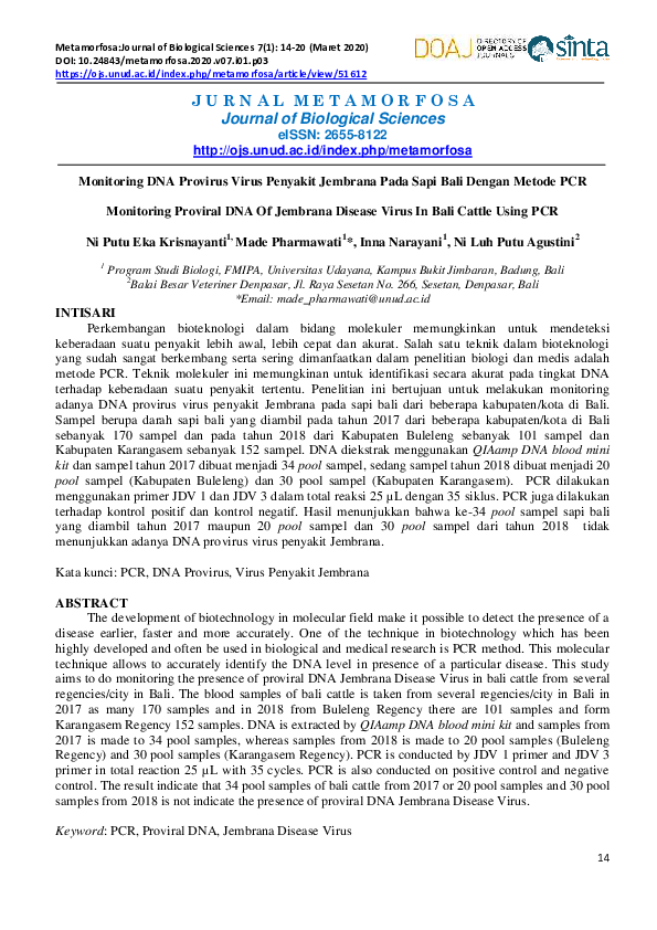 (PDF) Monitoring Proviral DNA Of Jembrana Disease Virus In Bali Cattle ...