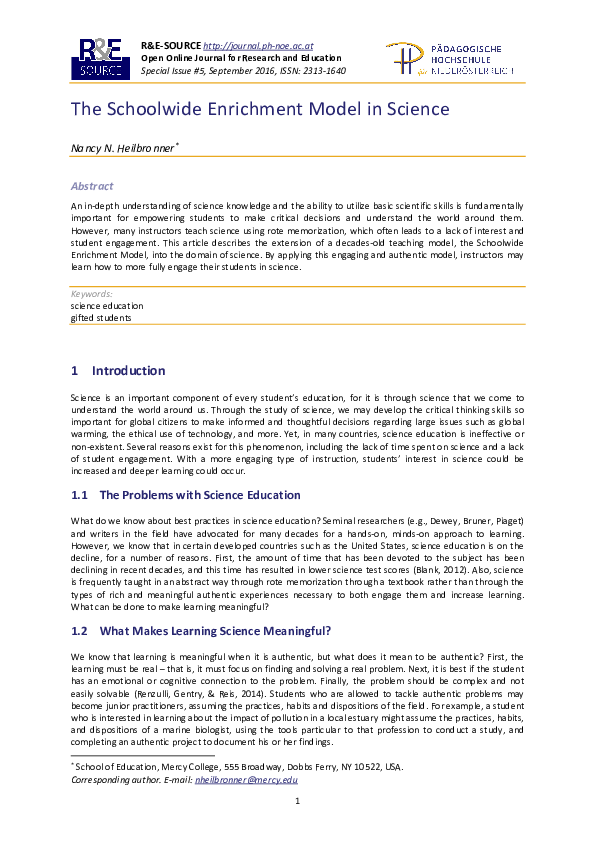 (PDF) The Schoolwide Enrichment Model in Science