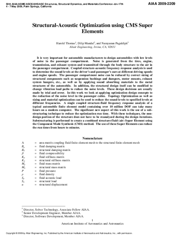 (PDF) Structural-Acoustic Optimization Using CMS Super Elements