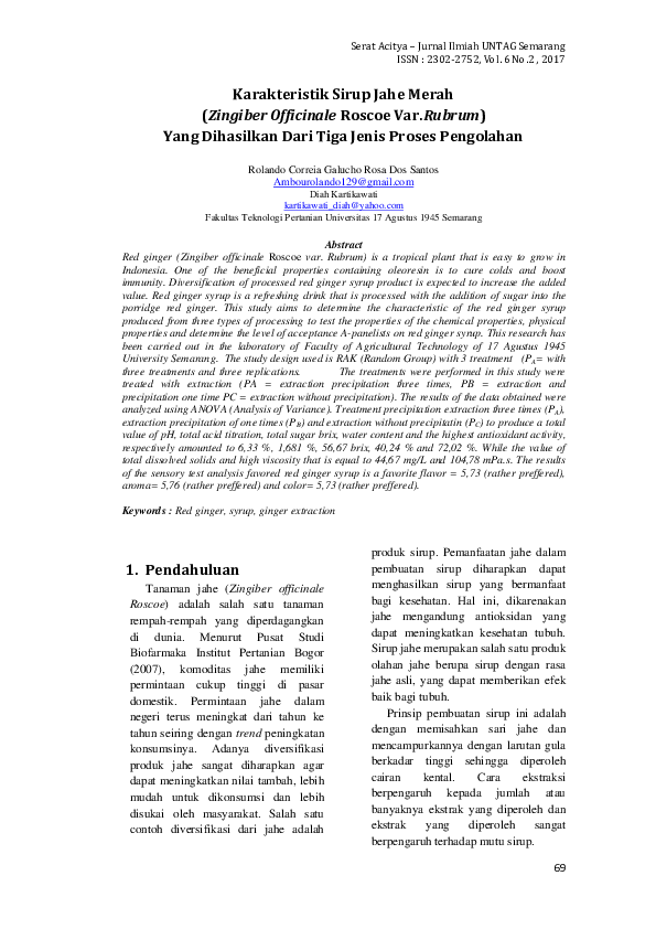 (PDF) Karakteristik Sirup Jahe Merah (Zingiber Officinale Roscoe Var ...