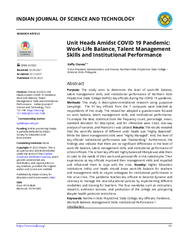 (PDF) Unit Heads Amidst COVID 19 Pandemic: Work-Life Balance, Talent ...