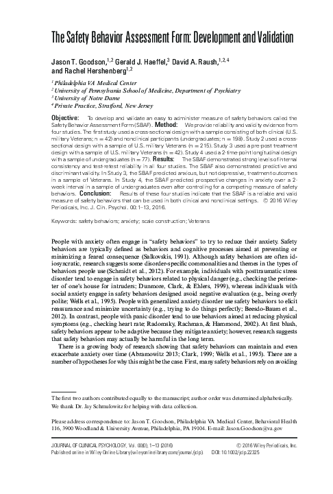 (PDF) The Safety Behavior Assessment Form: Development and Validation