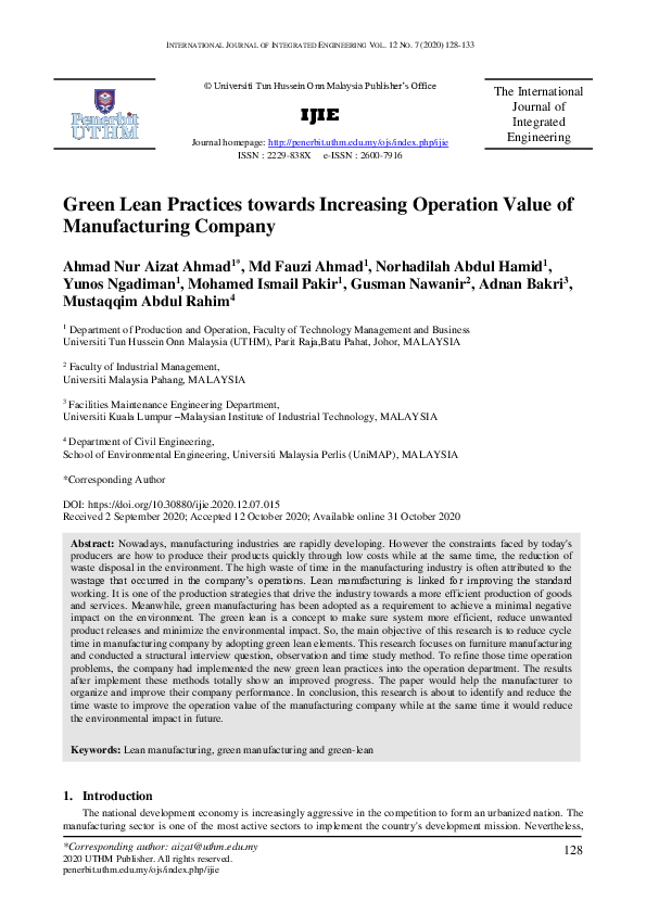 (PDF) Green Lean Practices towards Increasing Operation Value of ...