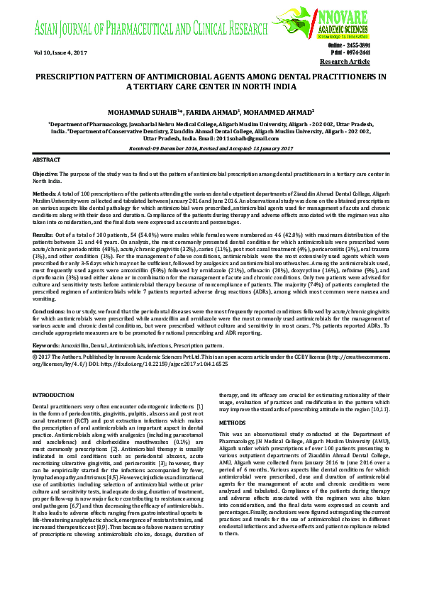 (PDF) Prescription Pattern of Antimicrobial Agents Among Dental ...