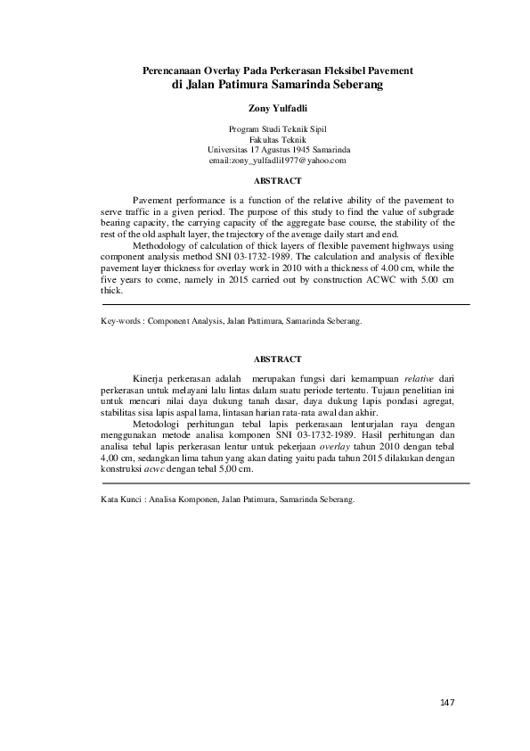 (PDF) Perencanaan Overlay Pada Perkerasan Fleksibel Pavement di Jalan ...