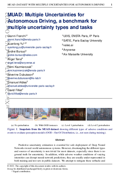 (PDF) MUAD: Multiple Uncertainties for Autonomous Driving, a benchmark ...