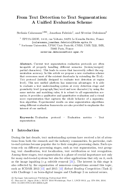 (PDF) From Text Detection to Text Segmentation: A Unified Evaluation Scheme