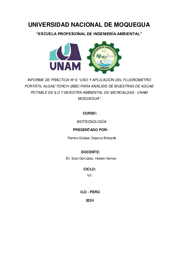 (PDF) INFORME DE PRÁCTICA Nº 6: “USO Y APLICACIÓN DEL FLUOROMETRO ...