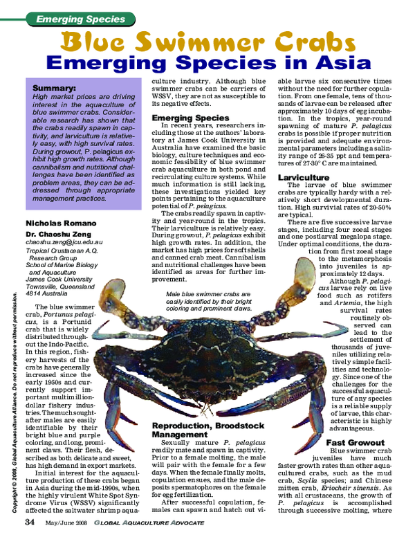 (PDF) Blue swimmer crabs: emerging species in Asia