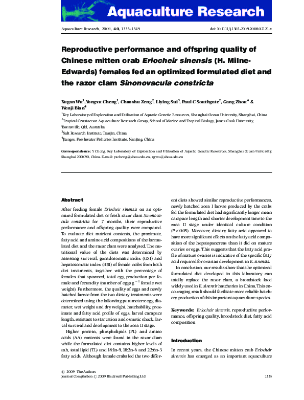 (PDF) Reproductive performance and offspring quality of the first and ...