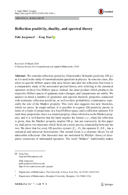 (PDF) Reflection positivity, duality, and spectral theory