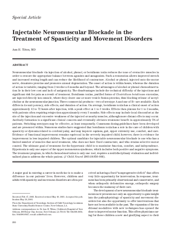 (PDF) Injectable Neuromuscular Blockade in the Treatment of Spasticity ...
