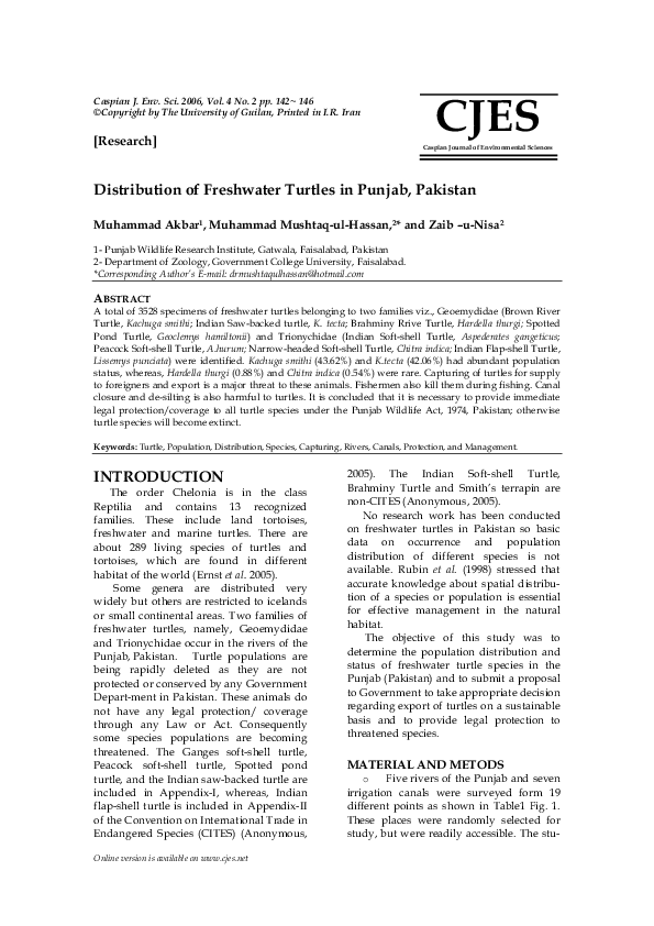 (PDF) Distribution of Freshwater Turtles in Punjab, Pakistan