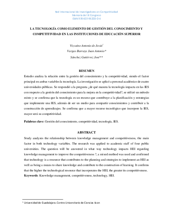 (PDF) La Tecnología Como Elemento De Gestión Del Conocimiento y Competitividad en Las ...