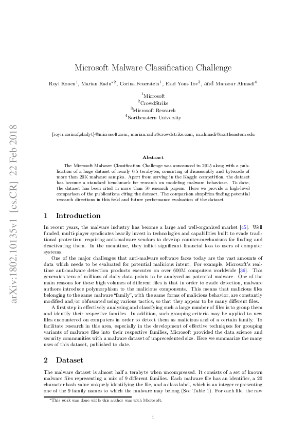 (PDF) Microsoft Malware Classification Challenge