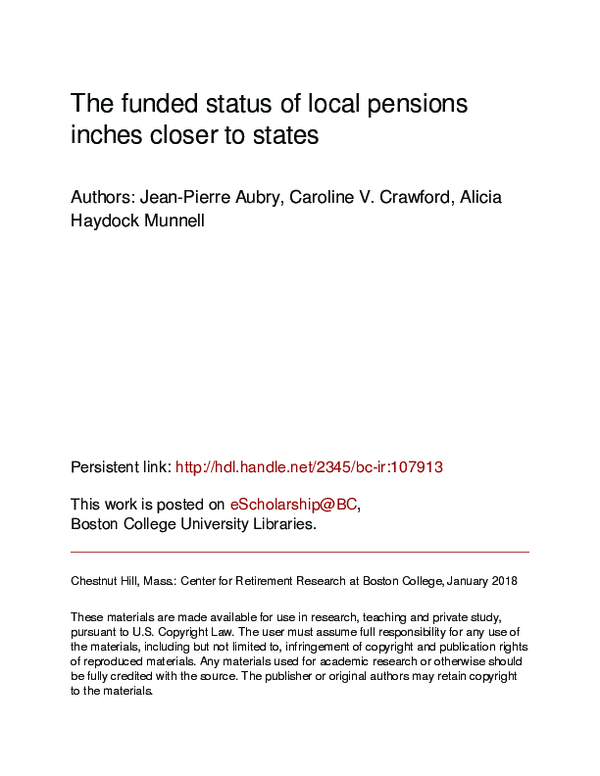 (PDF) The Funded Status of Local Pensions Inches Closer to States