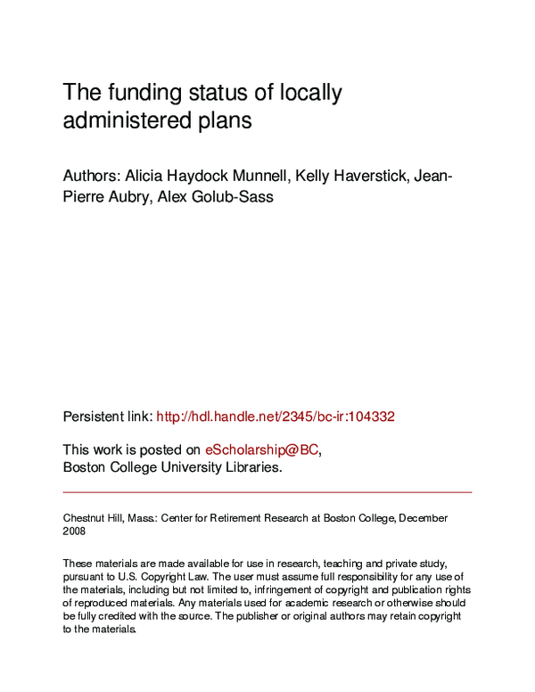 (PDF) The funding status of locally administered plans