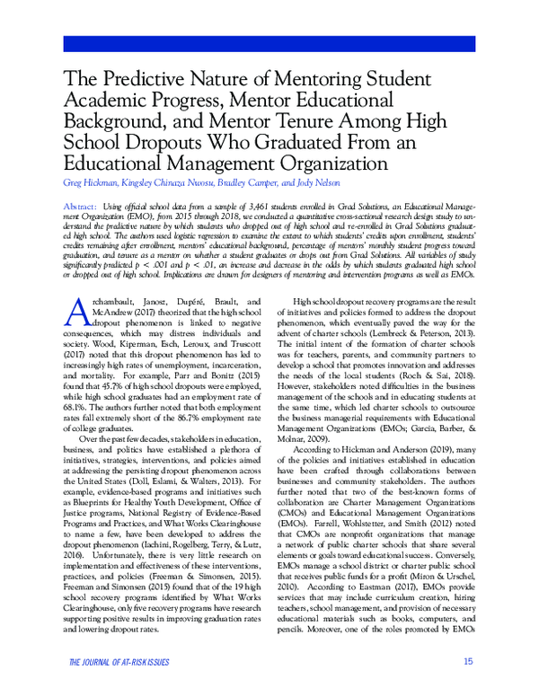 (PDF) The Predictive Nature of Mentoring Student Academic Progress ...