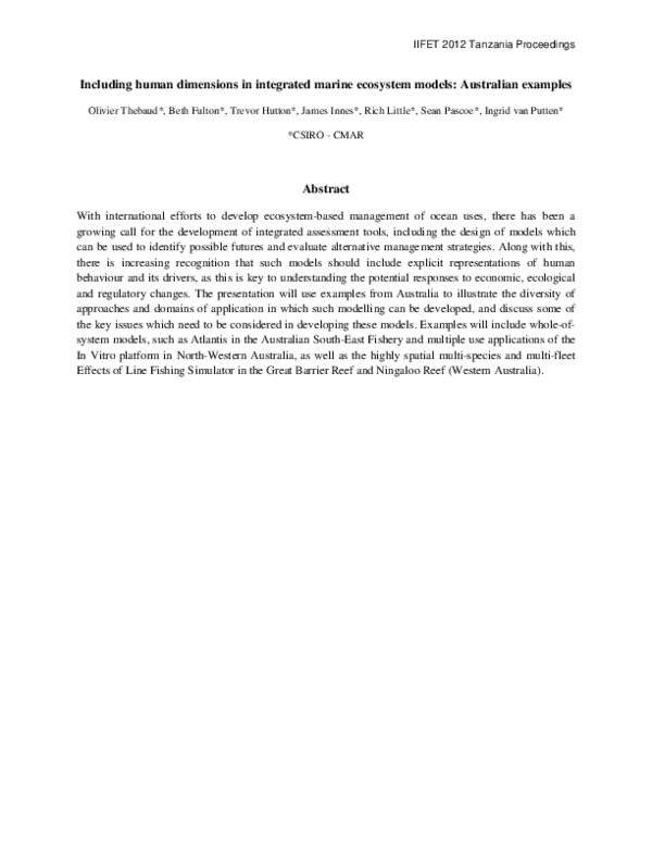 (PDF) Including Human Dimensions in Integrated Marine Ecosystem Models ...