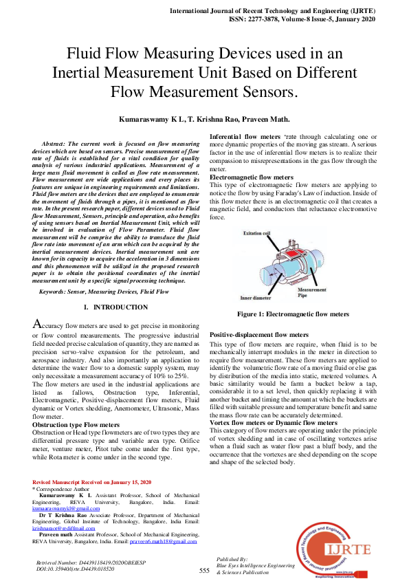 (PDF) Fluid Flow Measuring Devices used in an Inertial Measurement Unit Based on Different Flow ...