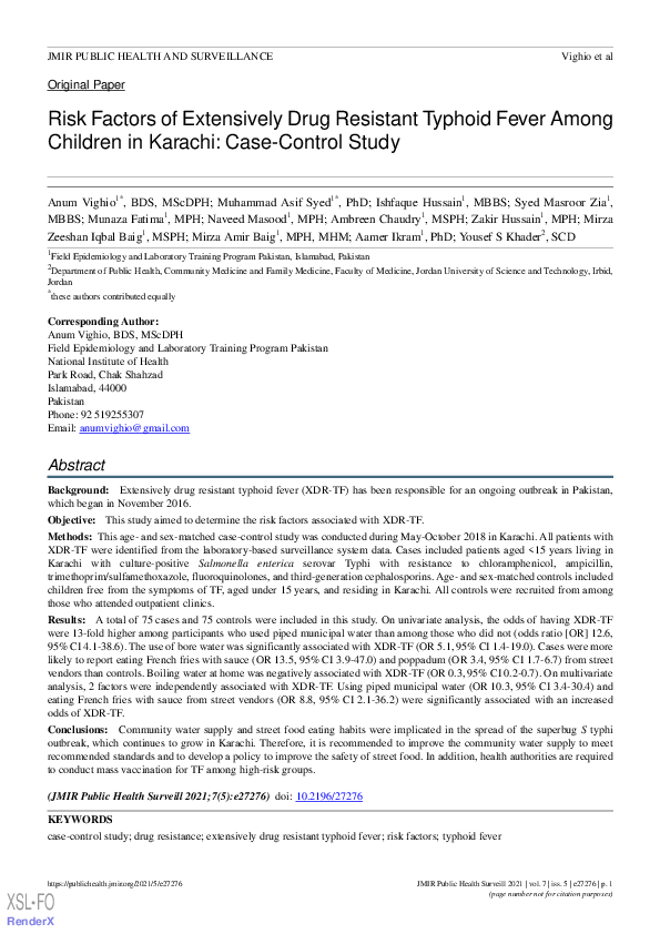 (PDF) Risk Factors of Extensively Drug Resistant Typhoid Fever Among ...