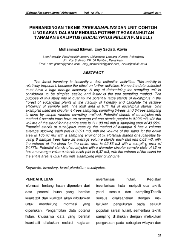 (PDF) Perbandingan Teknik Tree Sampling Dan Unit Contoh Lingkaran Dalam ...