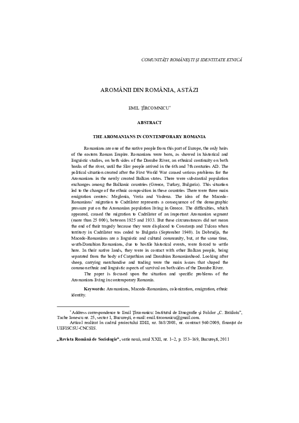 (PDF) The Aromanians in Contemporary Romania