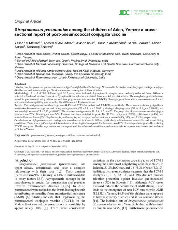 (PDF) Streptococcus pneumoniae among the children of Aden, Yemen: a ...