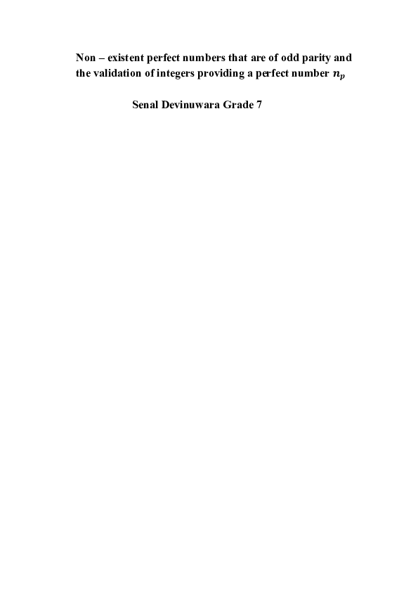 (PDF) **Number Theory Proof of no existent odd square perfect numbers**