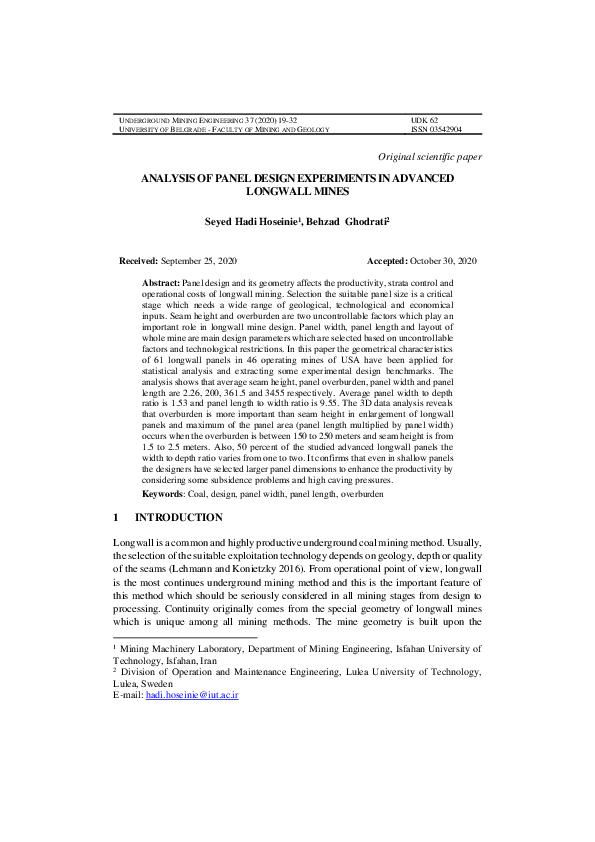 (PDF) Analysis of panel design experiments in advanced longwall mines