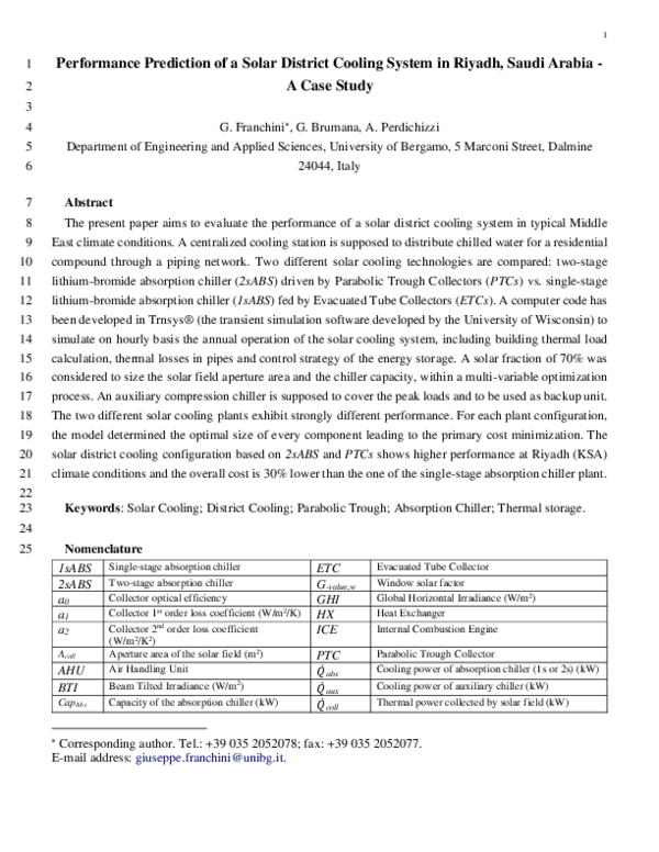 (PDF) Performance prediction of a solar district cooling system in ...