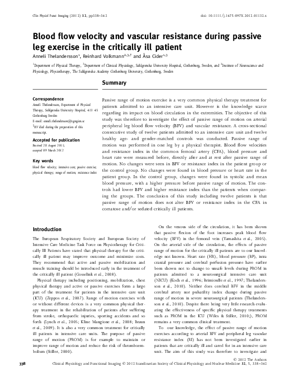 (PDF) Blood flow velocity and vascular resistance during passive leg ...