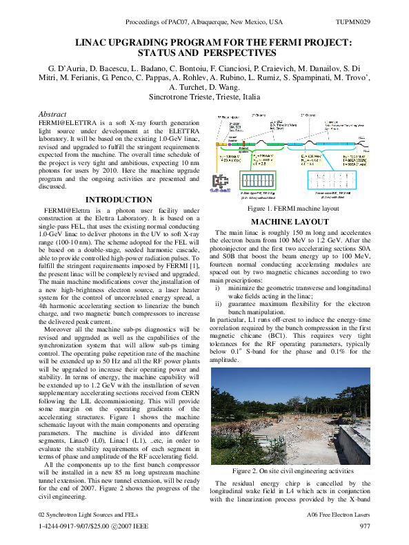 (PDF) Linac upgrading program for the FERMI project: Status and ...