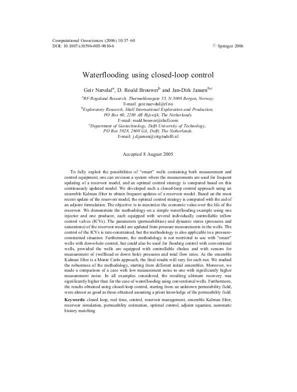 (PDF) Waterflooding using closed-loop control