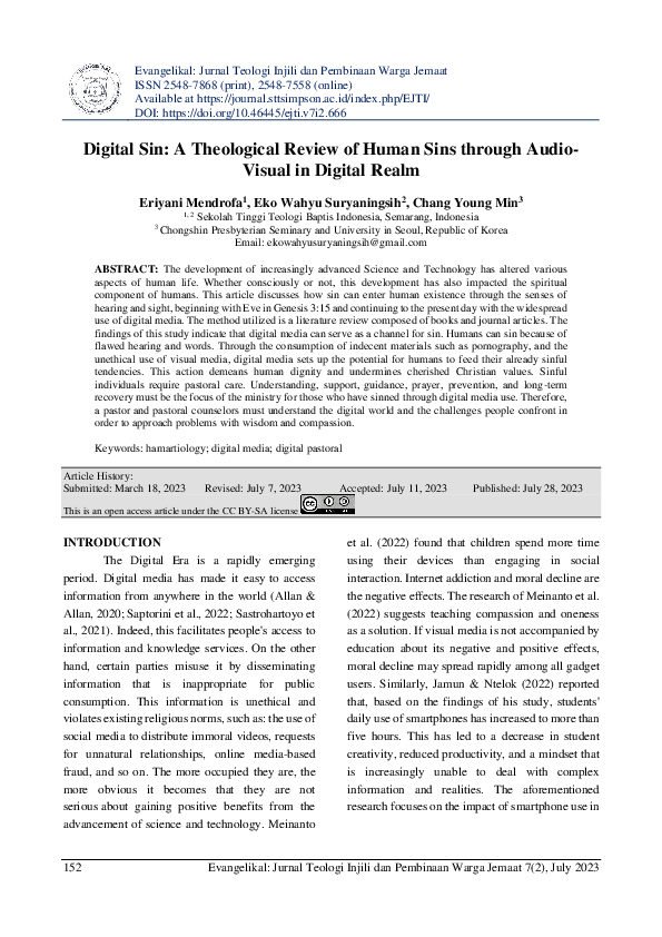 (PDF) The Digital Realm: A Theological Perspective on Sin