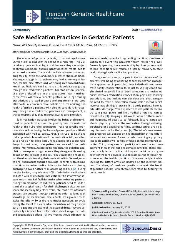 (PDF) Safe Medication Practices in Geriatric Patients