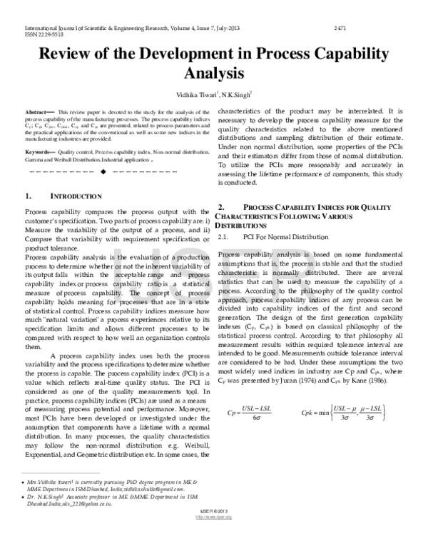 (PDF) Review of the Development in Process Capability Analysis