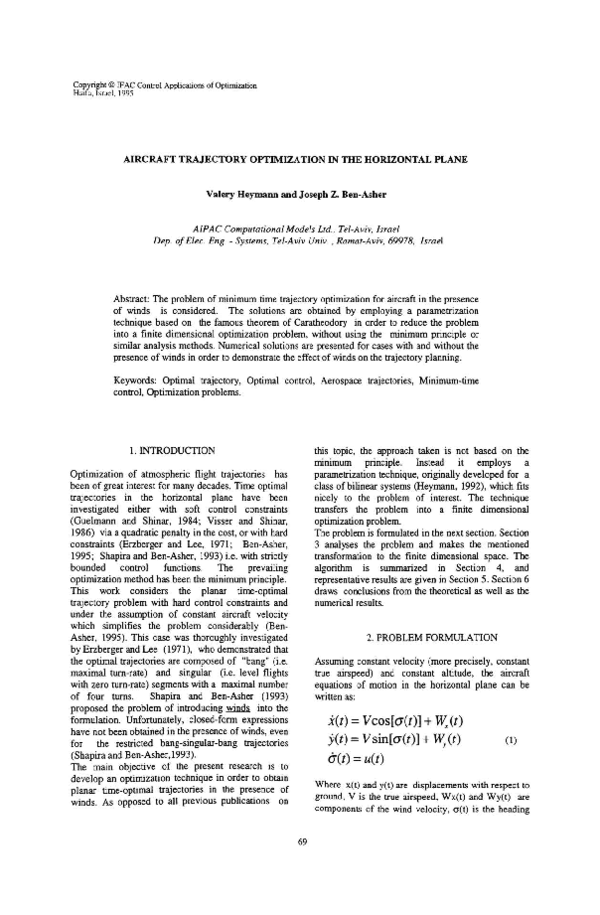 (PDF) Aircraft Trajectory Optimization in the Horizontal Plane