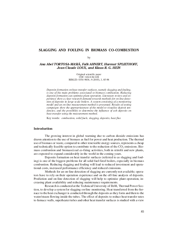 (PDF) Slagging and fouling in biomass co-combustion
