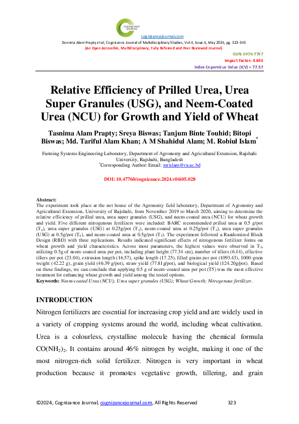 (PDF) Relative Efficiency of Prilled Urea, Urea Super Granules (USG ...