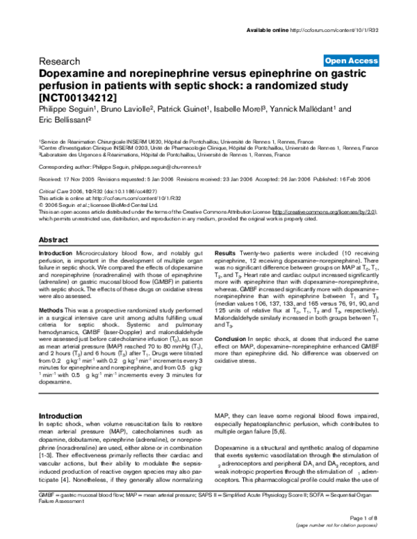(PDF) Effects of epinephrine compared with the combination of dobutamine and norepinephrine on ...