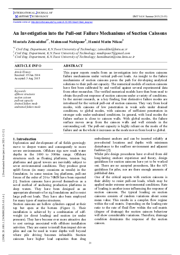 (PDF) An Investigation into the Pull-out Failure Mechanisms of Suction ...