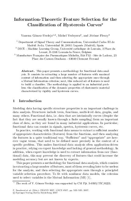 (PDF) Information-Theoretic Feature Selection for the Classification of Hysteresis Curves