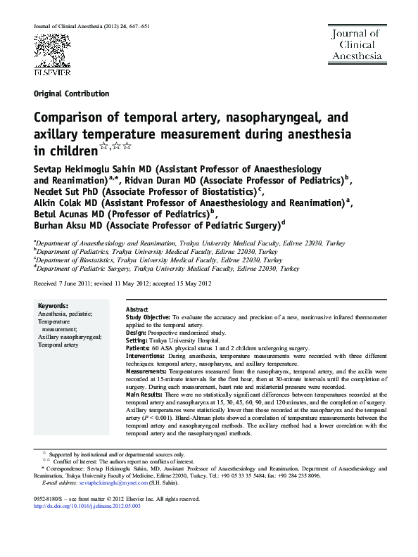 (PDF) Comparison of temporal artery, nasopharyngeal, and axillary ...